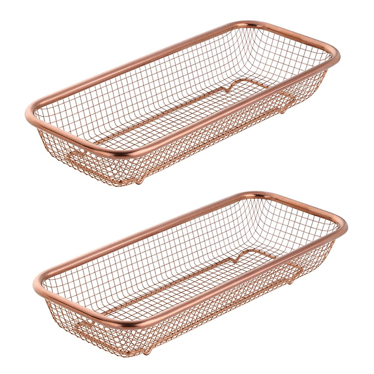 BYEGOU Kitchen Drawer Organizer, Stainless Steel Storage Container Rose Gold Metal Cabinet Storage Basket for Holding Silverware Kitchen Utensil, Pack of 2