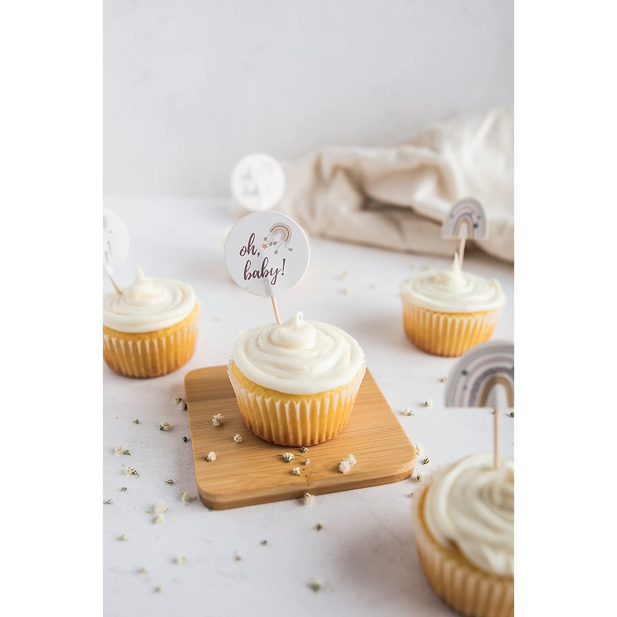 Ashleigh's Boho Rainbow Baby Shower Cupcake Topper Set: 24 Bohemian Rainbow Cupcake Picks & 50 Cupcake Liners, Gender Neutral Boy or Girl Summer Collection