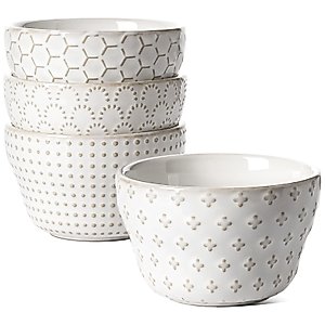 LE TAUCI Small Bowls 8 oz, Dessert Bowl, Ice Cream Bowl for Chili Dipping Sauce Coffee Bouillon, Ceramic Soup Cups - 4 inch, Set of 4, Arctic White