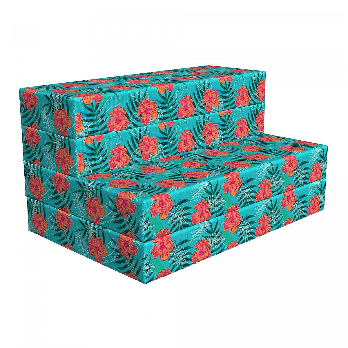 Ambesonne Exotic Foldable Mattress, Tropic Summer Hibiscus Flora, 74.8" x 39.4", Seafoam Coral