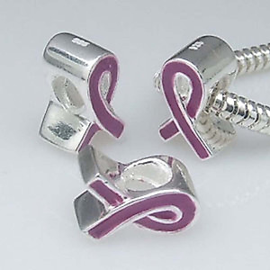 Ribbon Charm with Purple Enamel 925 Sterling Silver Cross Charm for for DIY Charms Bracelet (B)