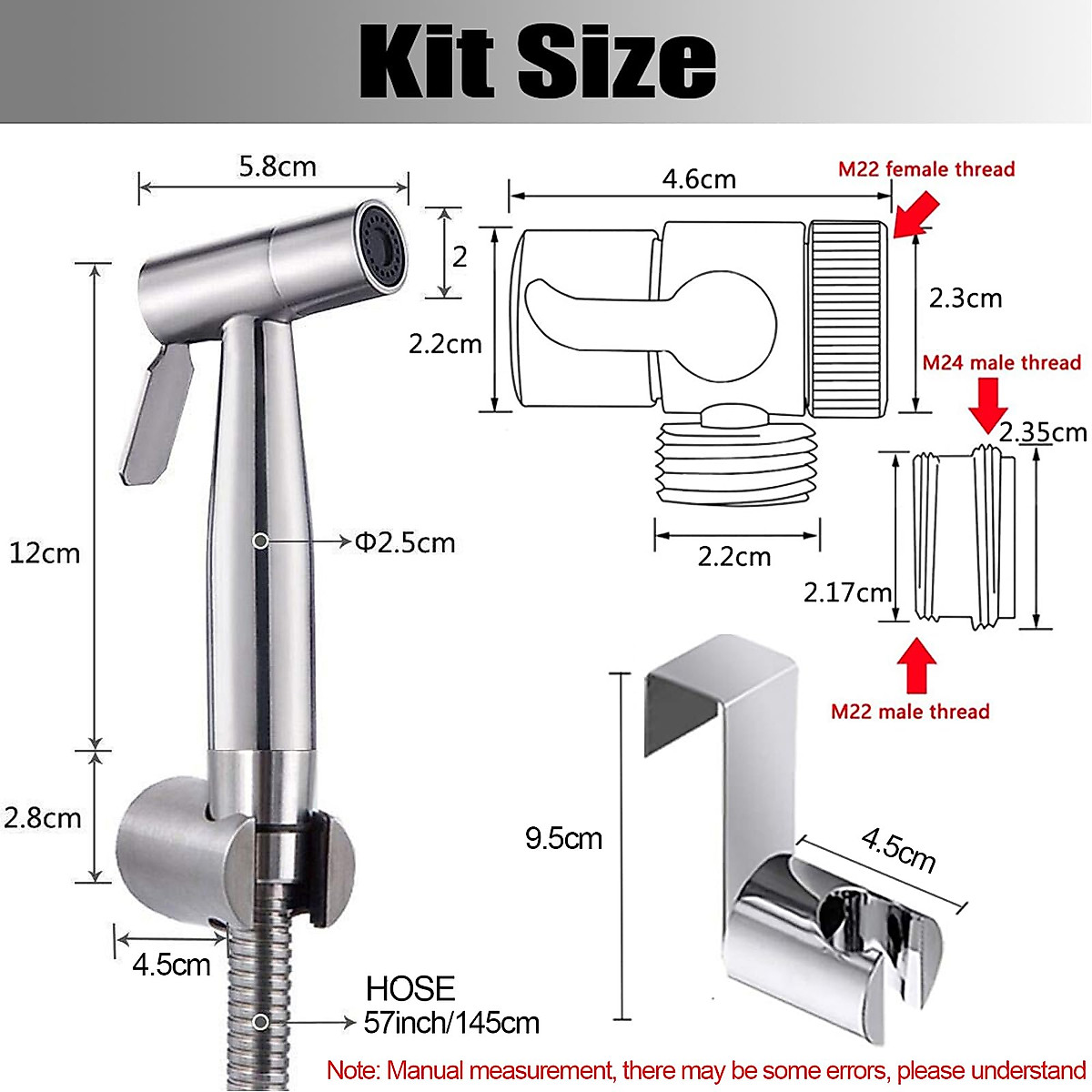 Bidet Toilet Sprayer, high Pressure Hose/Non-Leakage Stainless Steel Brushed Toilet Cleaner Wall for Women Washing, Baby Diaper Cleaner