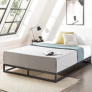 Mellow Modernista Low Profile 6 Inch Metal Platform Bed Frame with Classic Wooden Slat Support Mattress Foundation (No Box Spring Needed), Full, Black