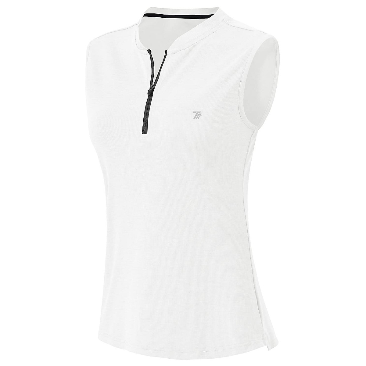 BGOWATU Women's Golf Polo Shirts Sleeveless Zip Up Collarless UPF 50+ Tennis T-Shirt Lightweight Quick Dry White L