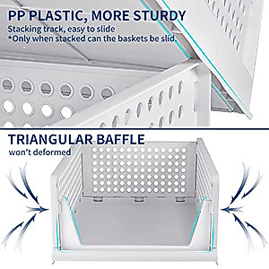 mupera Stackable Plastic Storage Basket - Upgrade Collapsible Shelf Baskets(2023 New), Stackable Plastic Clothes Storage Bins, Foldable Storage Box Folding Drawer for Home Office Multiple Uses