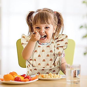 BUoonyer 3pcs Mess-Proof Baby Apron for Feeding Eating, Food Bibs with Catcher, Unicorn Rainbows Adjustable Waterproof Apron Mess Proof Bibs for Babies Toddlers Girls Boys Infant Newborn Birthday Gift