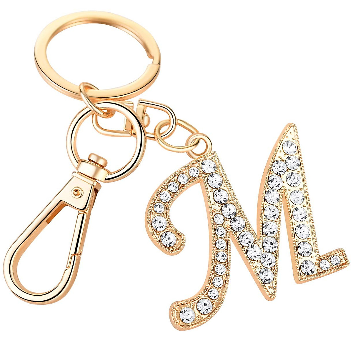 AlphaAcc Keychain for Women Purse Charms for Handbags Crystal Alphabet Initial Letter Pendant with Key Ring,Letter M