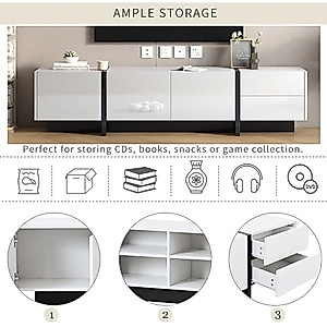 Contemporary High Gloss TV Console Table for Television Up to 80", Wood Entertainment Center with Storage Cabinet and Drawers, TV Cabinet Media Console Cabinet for Living Room Game Room, White