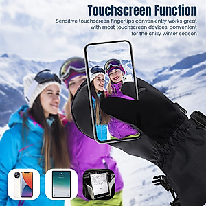 ANDORRA Women's Ski Mittens Womens Snow Gloves Waterproof Gloves Women Winter Mittens for Women Gloves for Women Touchscreen Snow Mittens, Black,S