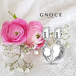 GNOCE [2 Pack Mother and Daughter Charms for Bracelet/Necklace 925 Sterling Silver Mom Love Heart Dangle Charms for Women Mom Mother's Day Gift