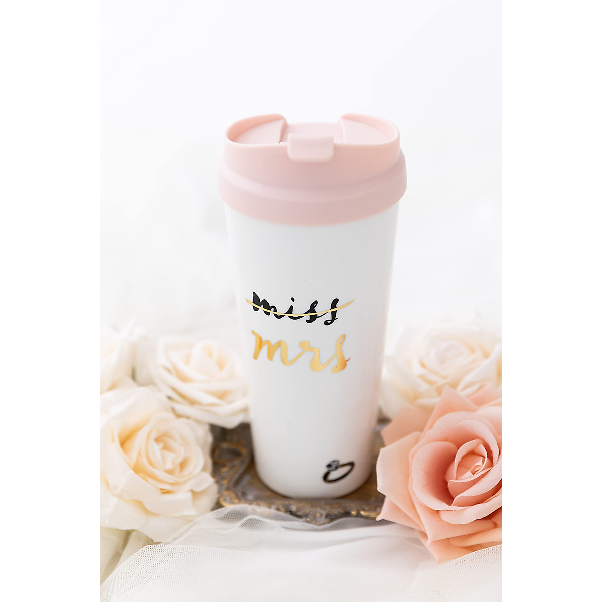 Kate Spade New York Bridal 16 Ounce Insulated Travel Mug, Double Wall Thermal Tumbler for Coffee/Tea, Miss to Mrs. (Pink)