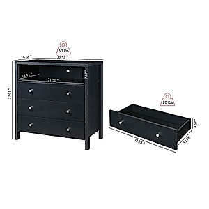 Hodedah 3-Drawer 1-Open Shelf Dresser, Black
