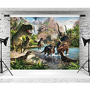 PASRLOLV 7x5ft Dinosaur Photo Backdrop, Dinosaur Park Theme Backdrop, Dinosaur Photography Background for Boy Girl Birthday Party Banner Newborn Baby Shower Decoration Photo Booth Prop, Vinyl