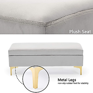 DAGONHIL Rectangular Ottoman, Velvet Upholstered Storage Bench,Foot Stool Lift Top for Living Room (Gray)