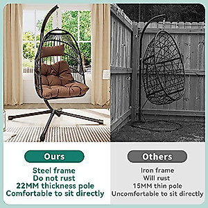 YITAHOME Hanging Egg Swing Chair Outdoor Wicker Hammock Chairs Indoor with Steel Stand UV Resistant Cushion 350lbs for Patio, Bedroom, Garden and Balcony, Brown