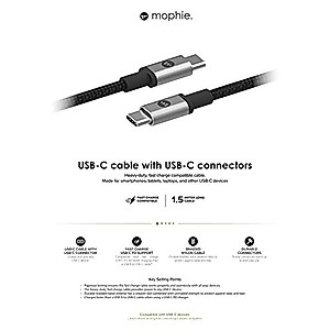 Mophie Fast Charge USB-C 3.1 to USB-C 3.1 Cable - 1.5M Cable - White