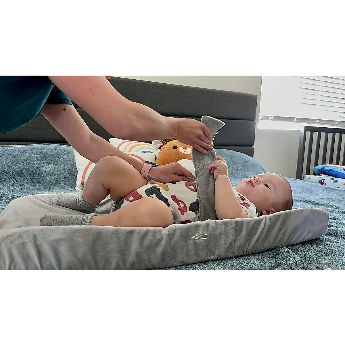 Stay Put Changing Pad Cover Protector Ultra Soft Minky Plush Changing Table Covers Breathable Changing Table Sheets Wipeable Changing Pad Covers (Gray) Mom's Choice Award Winner