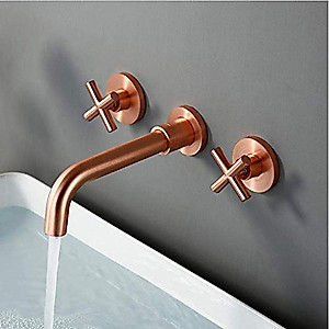 ShiSyan Y-LKUN Faucet Modern Brushed Rose Gold Brass Double Cross Handle Bath Wall Mounted 3 Hole Water Bathroom Home Sink Faucet Hot Cold Tap in-Wall