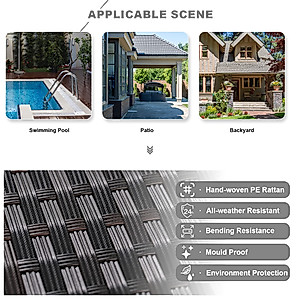 Kullavik Outdoor Patio Furniture Set 6 Pieces Sectional Rattan Sofa Set Brown PE Rattan Wicker Patio Conversation Set with 5 Grey Seat Cushions and 1 Tempered Glass Table