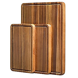 Wood Cutting Boards Set of 3 for Kitchen, Thick Chopping Board, Large Wooden Cutting Board Set with Deep Juice Groove and Handles, Wooden trays for meat, fruit and cheese (17x12, 12x10, 12x7 inch)