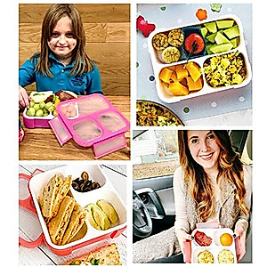 kinsho Bento Box for Kids, Toddler Lunch-Box Snack Container for Small Boys Girls in School Pre-School Daycare, Leakproof 3 Compartment Containers for Snacks, BPA Free. Medium Orange Pink 2 pack