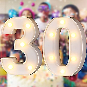 30th Birthday Decorations Marquee Numbers Light up Letters Plastic Led Light Up Number Letters Figure Fairy Birthday Party Supplies Battery Operated Numbers for 30th Happy Birthday Anniversary Event