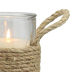 Stonebriar Nautical Rope Wrapped Pillar Candle Holder with Rope Handles, Coastal Home Decor, Decorative Piece for Living Room, Dining Room, Bathroom, and Bedroom, Tall