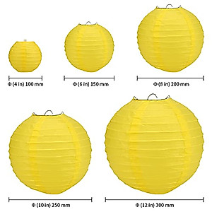 KEILEOHO 20 PCS 4/6/8/10/12 Inches Yellow Paper Lanterns, Round Chinese Paper Lanterns, Japanese Hanging Paper Lanterns Lamp Fall Decorative Paper Lantern Set for Party, Halloween, Decor