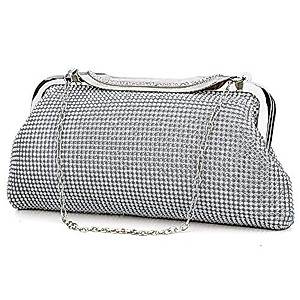 Elegant Evening Party Clutch Handbag Bling Shiny Sparkly Rhinestone Wedding Purse for Women (Silver)