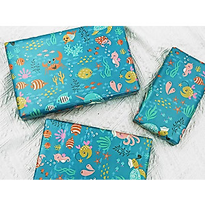 Ocean Themed Birthday Wrapping Paper For Kids Girls Boys, Under the Water Animal Coastal Design Gift Wrap Paper for Birthday Baby Shower Children's Day, 4 Sheets Folded Flat 20x28 Inches Per Sheet