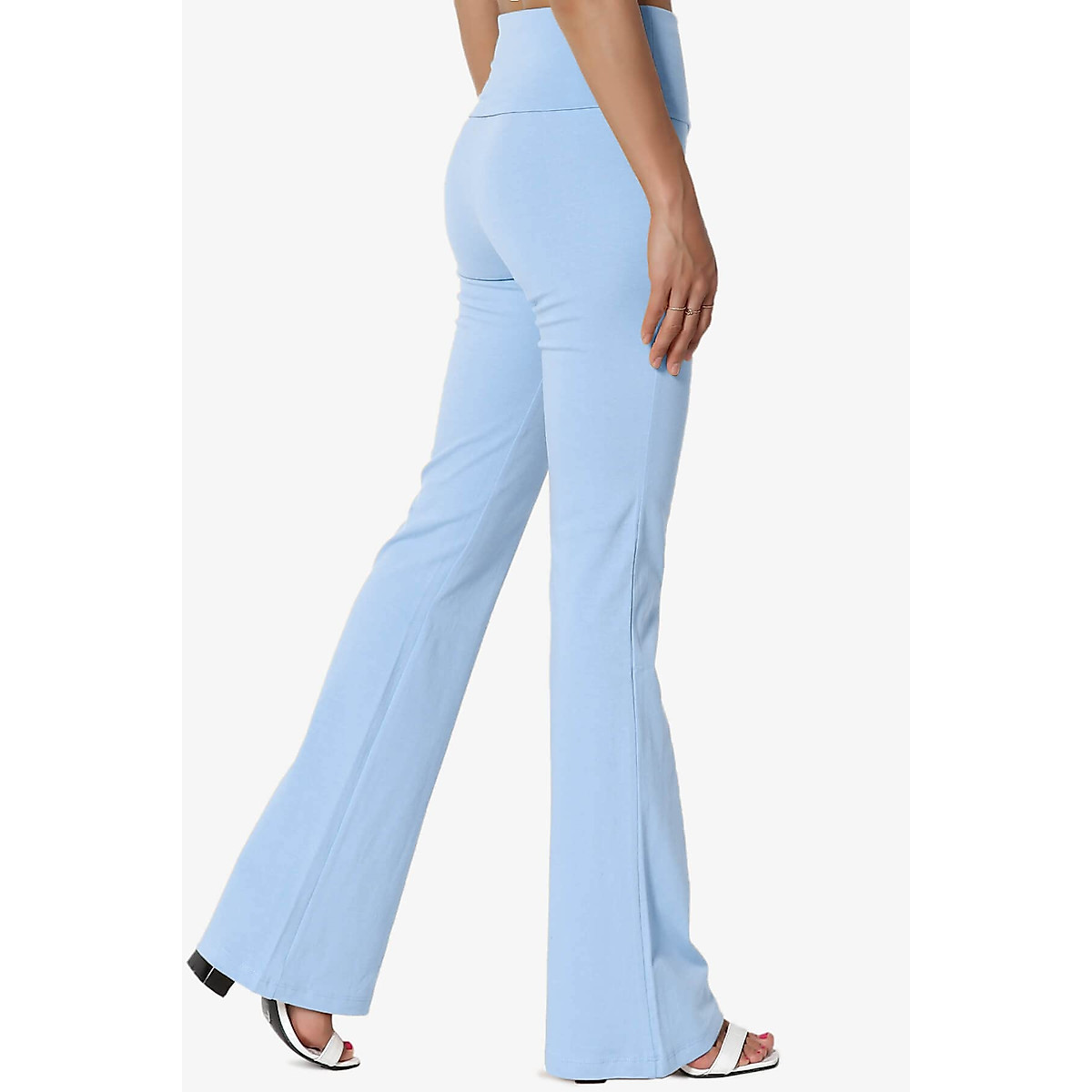 TheMogan Women's Basic Foldover Waistband Comfy Stretch Cotton Boot Cut Lounge Yoga Pants Light Blue XL