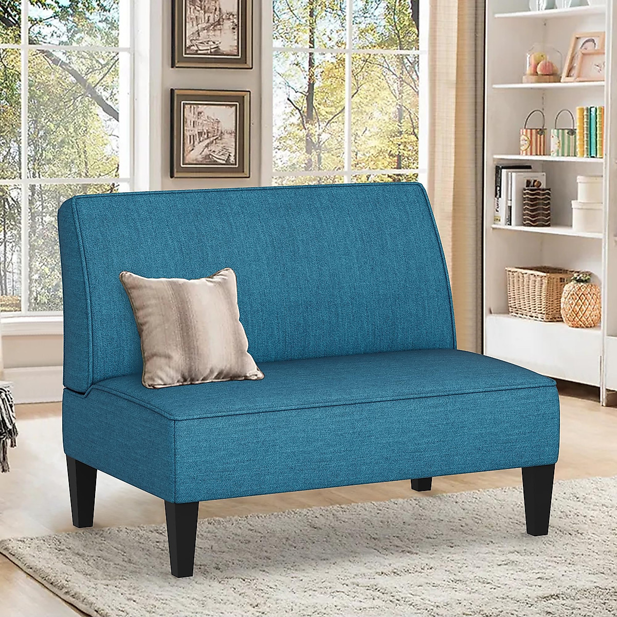 Changjie Furniture Small Loveseat Sofa, Upholstered Small Sofa Couch Mini Love seat Sofas for Bedroom Living Room (Blue)