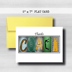 Personalized Wrestling Green and Gold Coach Thank You Card, 5"x 7" FLAT CARD, Greeting Cards