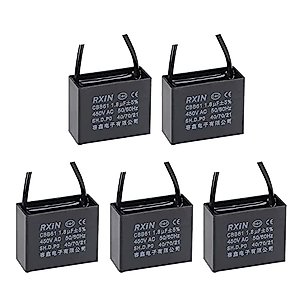 YOKIVE 5Pcs Ceiling Fan Capacitor CBB61, Metallized Polypropylene Film Capacitor Great for Fans Pumps Motors Running (1.8uF 450V AC 2 Wires 50/60Hz)