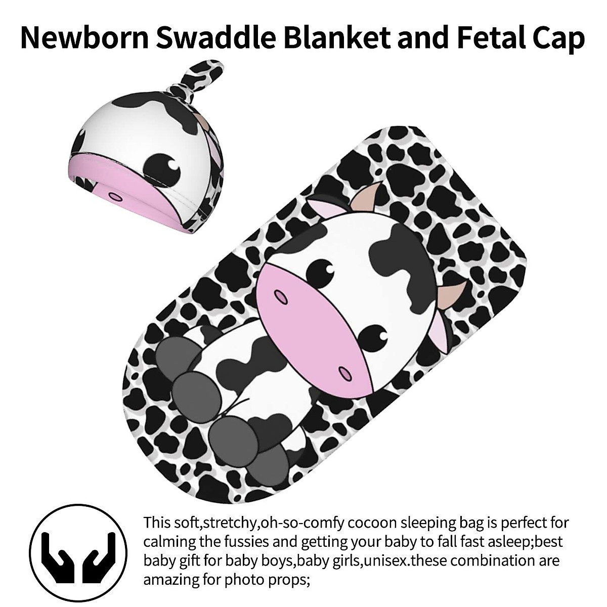 Yiftd Swaddle Blanket Cow Print and Cow Soft Fleece Baby Blanket Newborn Plush Receiving Blanket for Boys Girls Swaddling Wrap Set Sleeping Bag for Toddler Infant