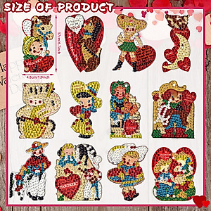Outus 24 Pcs Vintage Valentine's Day Diamond Art Keychain 5D Vintage Cowboy DIY Decorative Double Sided Diamond Key Chain Kit Crafts Making for Valentine's Gifts Exchange School Classroom Prize