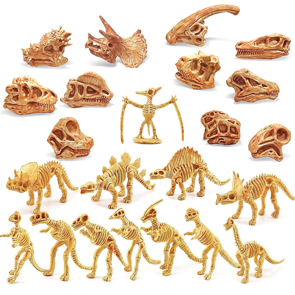 Dinosaur Head Skeleton Golden Dino Fossil Assorted Bones Playsets 23 PCS Action Figures Model Toys for Kids