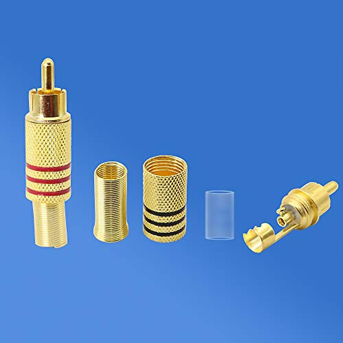 PNGKNYOCN RCA Stereo Connector Plug with Spring Coax Audio Solderless Gold Plated Adapter for Repair Speaker Cables（4-Pack）