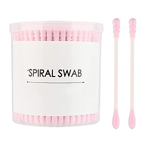 200 Count Round & Spiral Shaped Double Tipped Cotton Swabs Buds Paper Sticks Biodegradable Hypoallergenic Clean Care Beauty Makeup Cosmetic Tool Pink