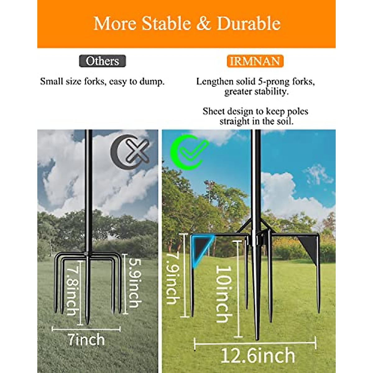 IRMNAN String Light Poles, Light Poles for Outside String Lights, 9FT String Light Poles for Outside 2 Pack, Easy to Assemble,10FT String Light Pole with Adjustable Shepherds Hook High-end Series