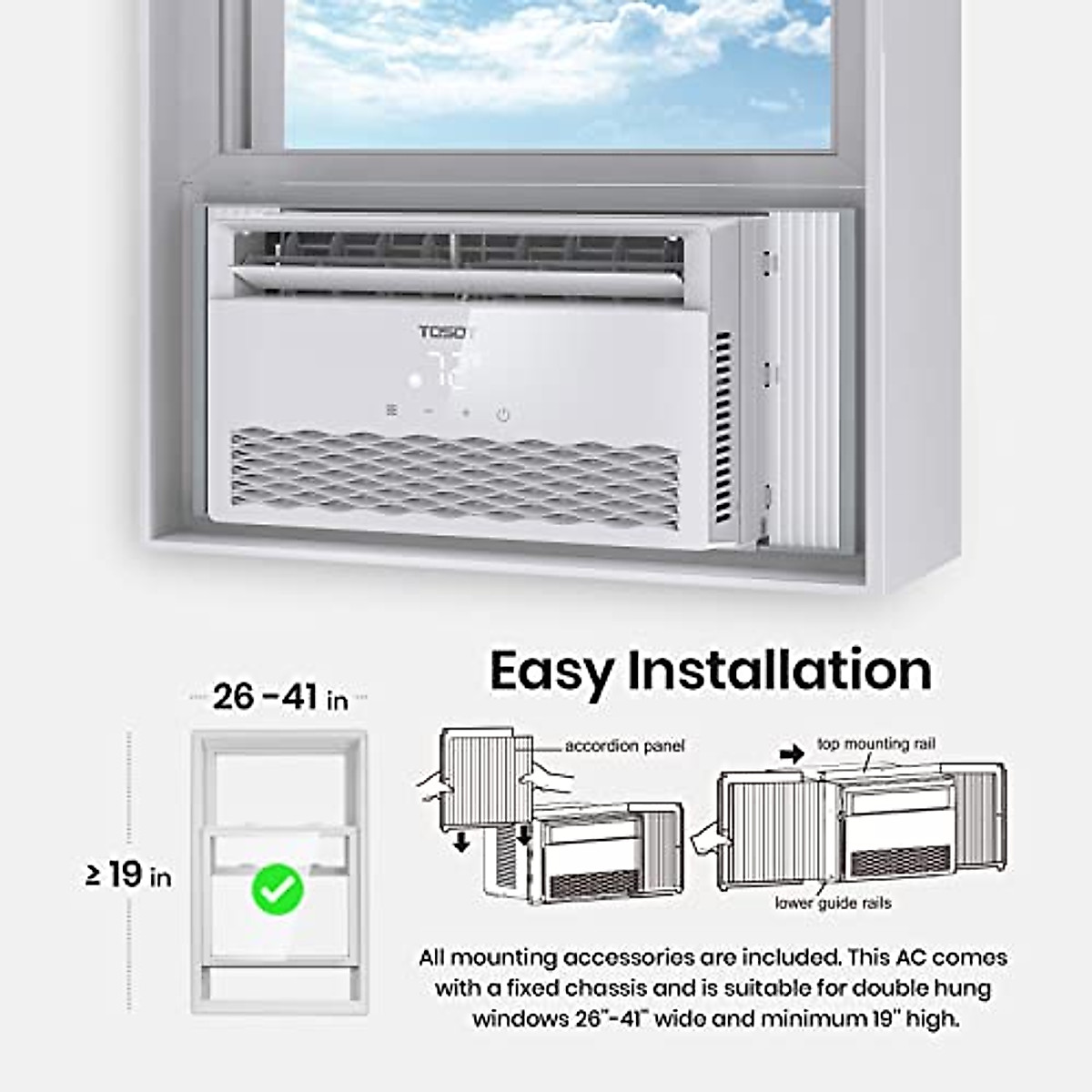 TOSOT 10,000 BTU Window Air Conditioner - Energy Star, Modern Design, and Temperature-Sensing Remote - Window AC for Bedroom, Living Room, and attics up to 450 sq. ft. , White