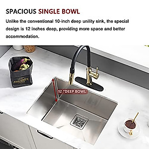 23 Inch Undermount Utility Sink Stainless Steel - Abironl 23×18×12 Undermount Laundry Room Sink 12 Inch Deep Undermount Kitchen Sink 16 Gauge Single Bowl Laundry Sink Outdoor Utility Sink