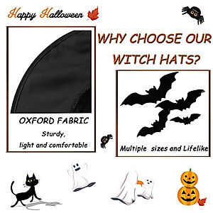 Orgrimmar 12 PCS Halloween Witch Hats with Hanging Pope, 32 3D PCS Bat Stickers for Halloween Party Decorations, Outdoor and Indoor Hanging Decorations
