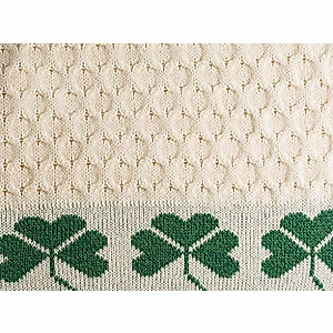 SAOL 100% Merino Wool Shamrock Aran Throw Irish Blanket Cable Honeycomb Knit 58" x 40" (147 x 102 cm)