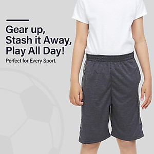 Essential Elements 5 Pack: Boys Youth Athletic Active Sports Gym Basketball Shorts with Pockets (10/12, Set B)