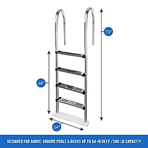 Blue Wave NE1145 Premium Stainless Steel In-Pool Ladder for Above Ground Pools, Silver