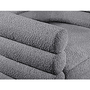 Meridian Furniture 544Grey Tessa Collection Modern | Contemporary Boucle Fabric Upholstered Swivel Accent Chair with Brushed Gold Base and Deep Channel Tufted Back, Grey, 33.5" W x 28" D x 26.5" H