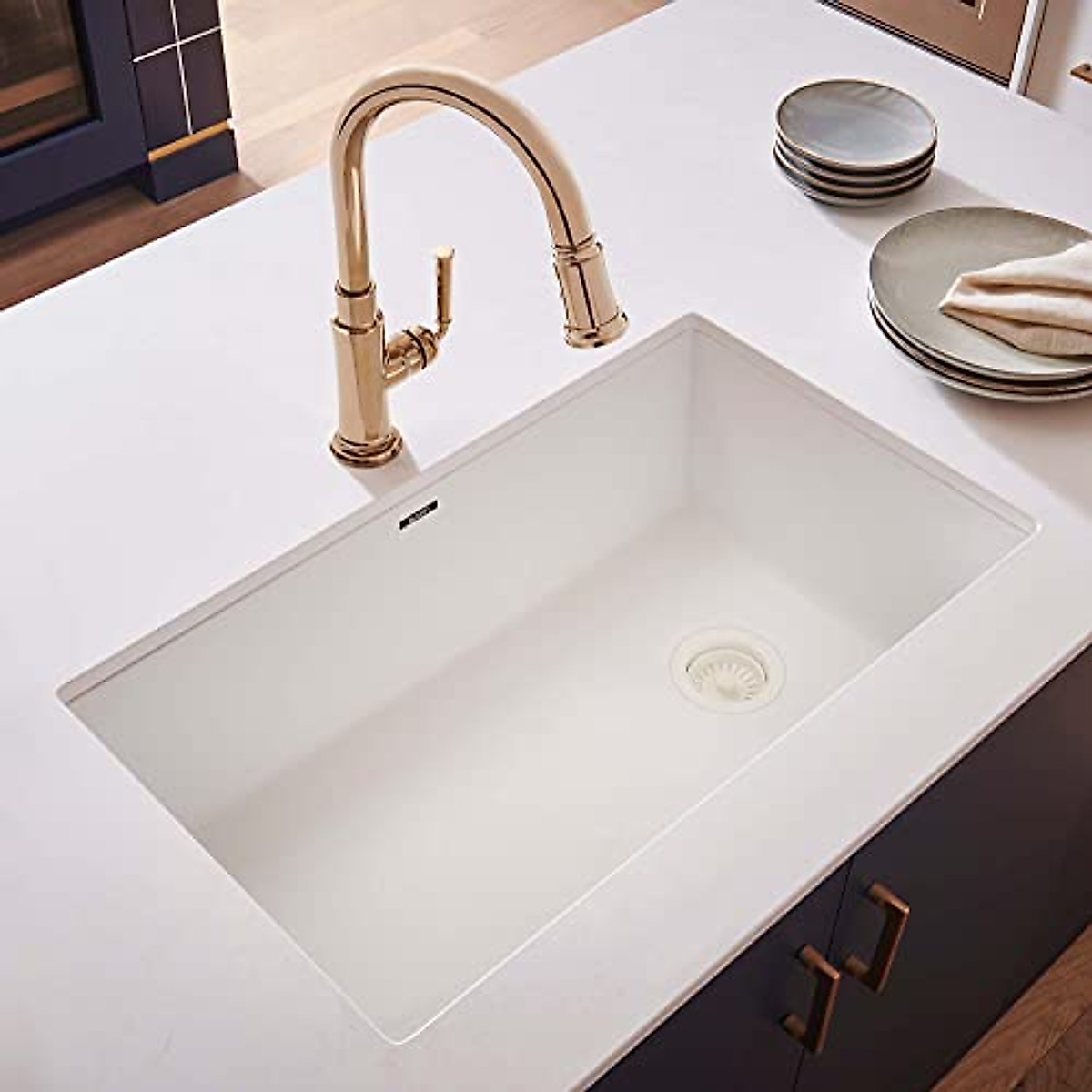 Ruvati 32 x 19 inch Undermount Granite Composite Single Bowl Kitchen Sink - Arctic White - RVG2033WH
