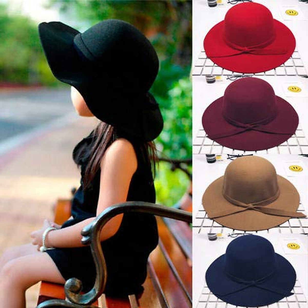 LXXIASHI Toddler Baby Girls Bow Wide Brim Felt Bowler Hat Photography Prop Bucket Hat Beach Sun Protect Caps 2-8T (Bowknot - Black (New), 2-8 Years)