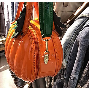 QZUnique Pumpkin Shoulder Bag 3D Glossy PU Purses Halloween Novelty Crossbody Bag holiday Party Gift Candy Bag